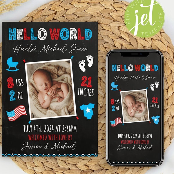 EDITABLE Baby Boy Birth Announcement Template, Chalkboard Birth ...
