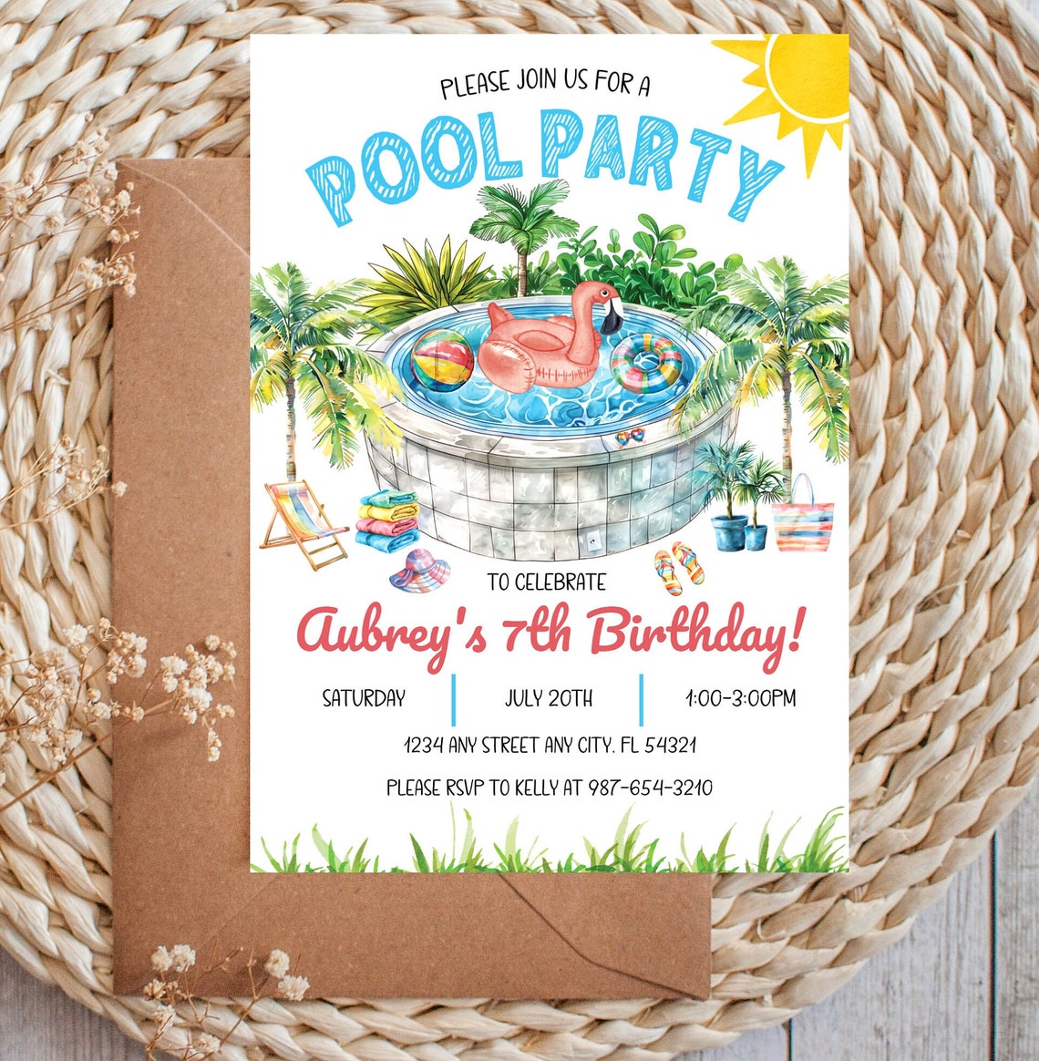 EDITABLE Pool Party Birthday Invitation Template, Any Age, Swimming ...