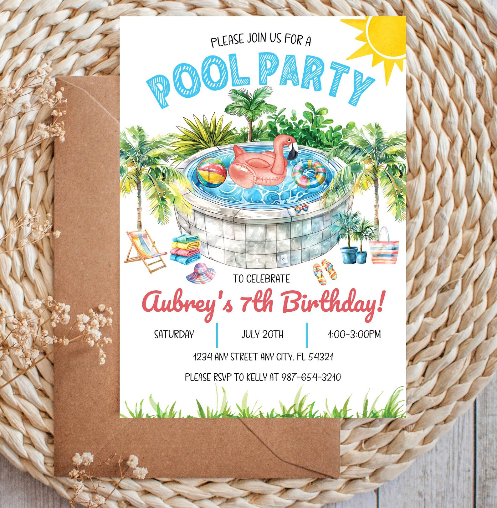 EDITABLE Pool Party Birthday Invitation Template, Any Age, Swimming ...