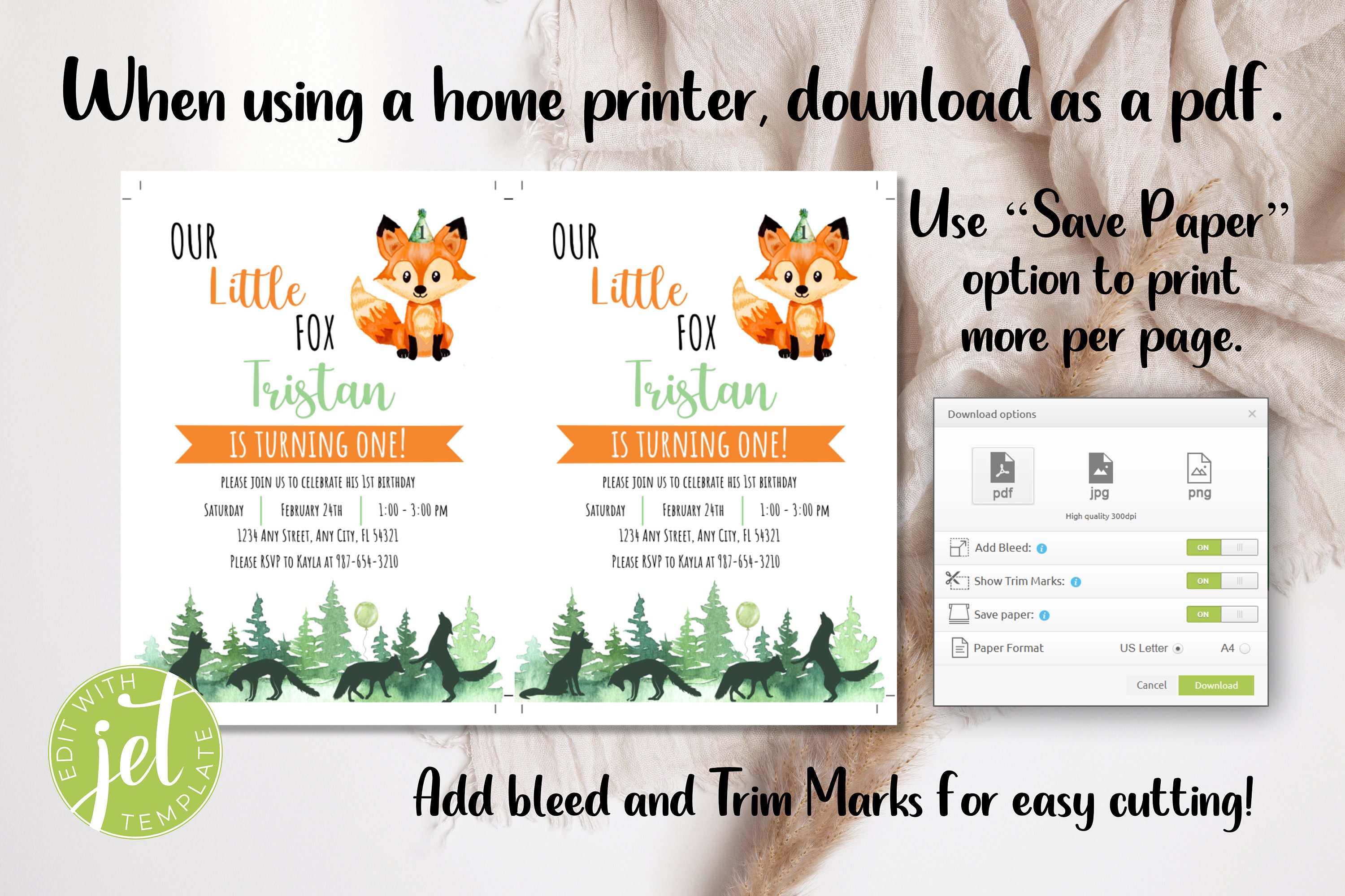 EDITABLE Fox Birthday Invitation, Woodland Birthday Party, Our Little ...