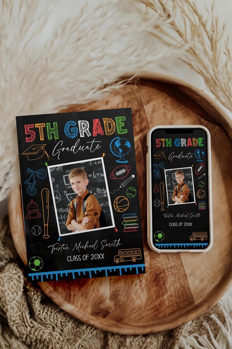 EDITABLE 5th Grade Graduation Announcement, Sports Graduate Invitation ...
