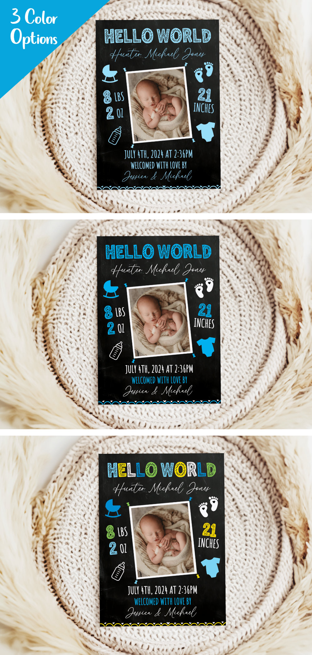 EDITABLE Baby Boy Birth Announcement Template, Chalkboard Birth ...
