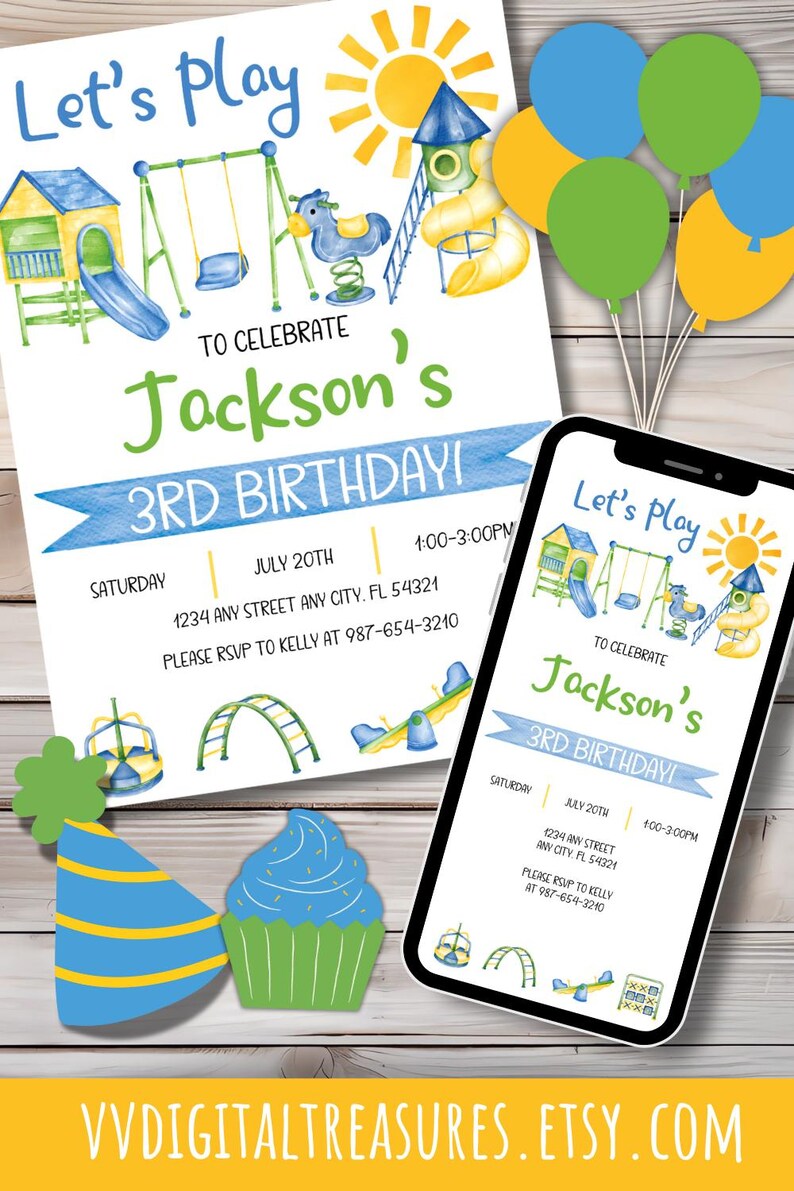 EDITABLE Playground Birthday Invitation Template, Any Age, Let's Play ...