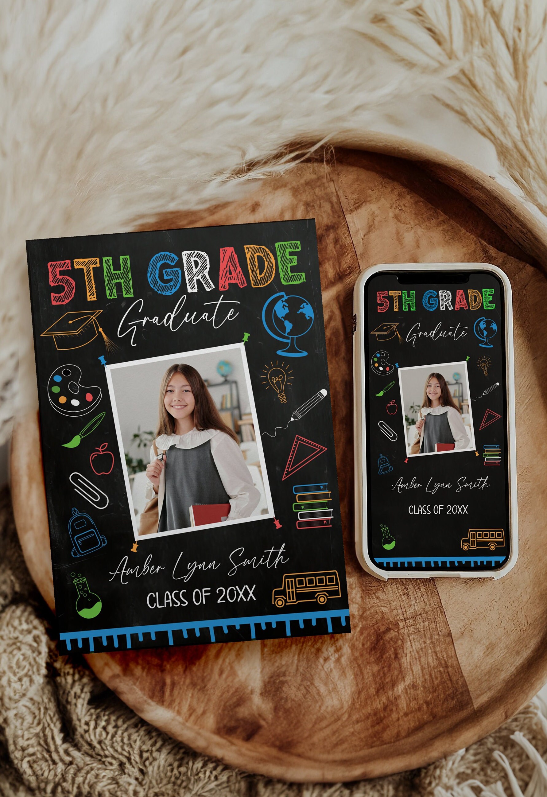 EDITABLE 5th Grade Graduation Announcement, Graduate Invitation ...