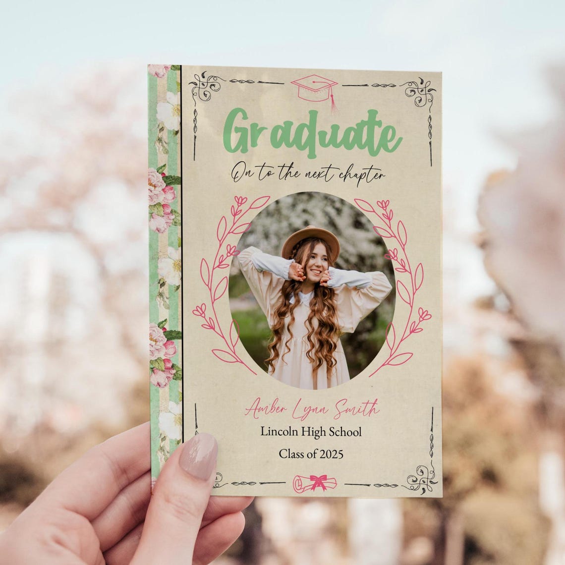 EDITABLE Vintage Floral Story Book High School Graduation Invitation ...