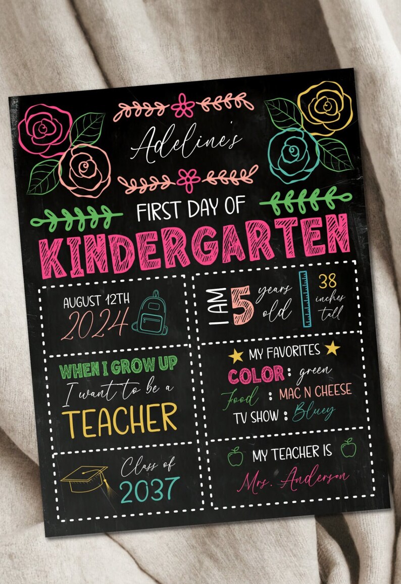 EDITABLE Floral Rose First or Last Day of School Sign Template, Girl ...