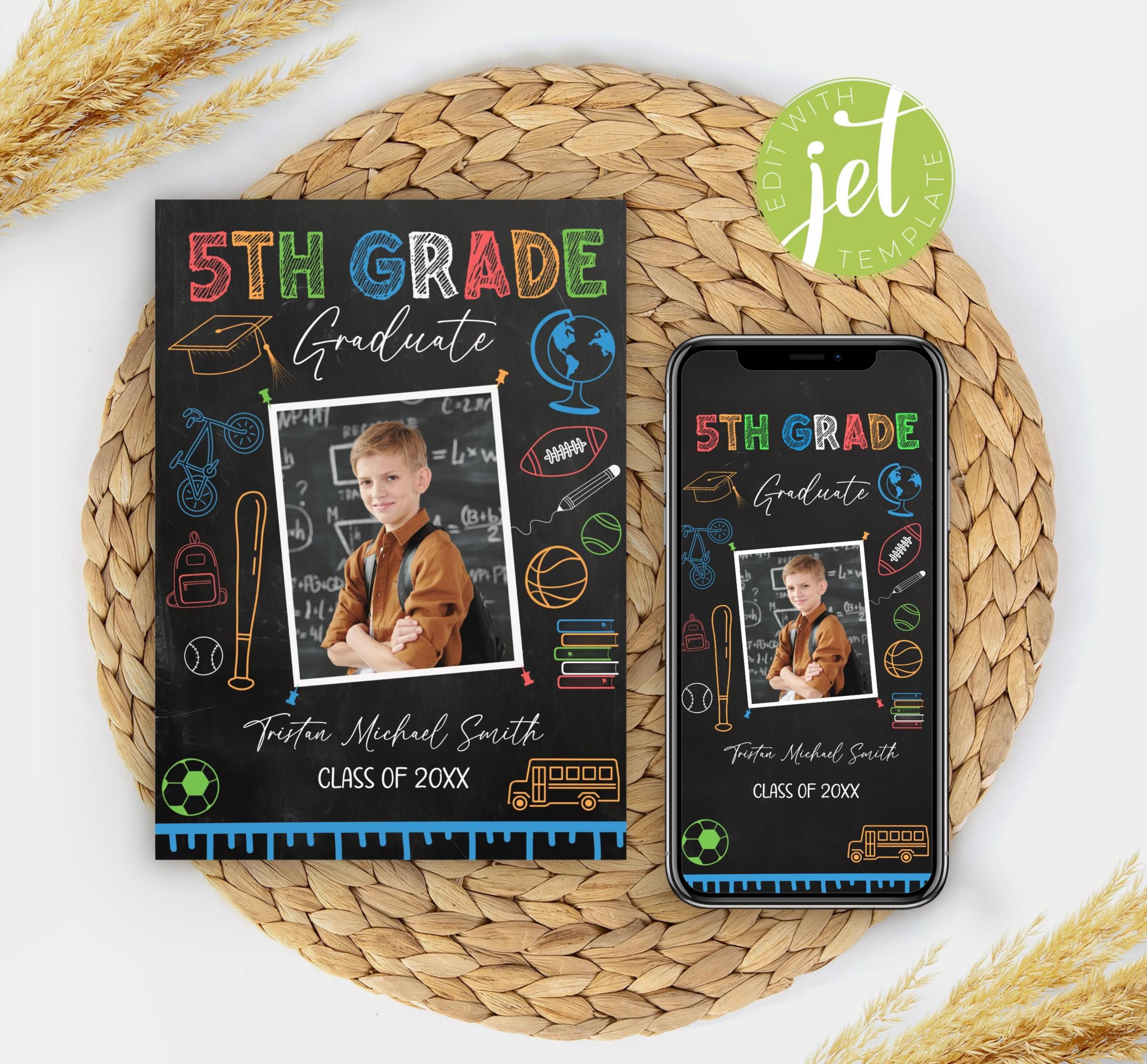 EDITABLE 5th Grade Graduation Announcement, Sports Graduate Invitation ...