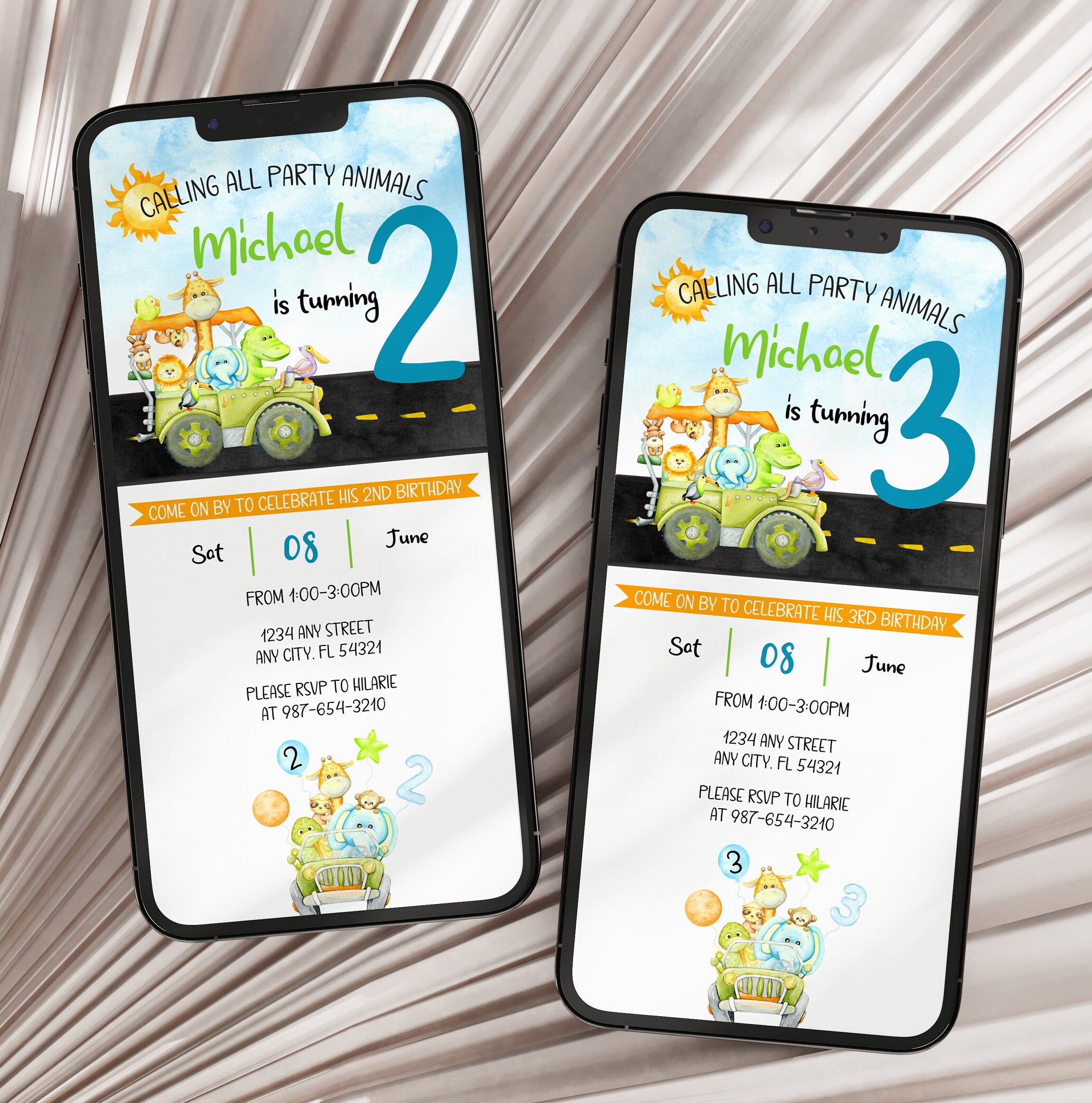 EDITABLE Party Animal Birthday Invitation Template, Ages 1-5, Safari ...
