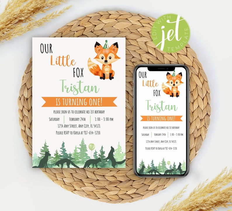 EDITABLE Fox Birthday Invitation, Woodland Birthday Party, Our Little ...