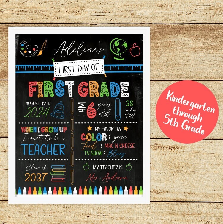 EDITABLE Colorful Chalkboard First or Last Day of School Sign Template ...