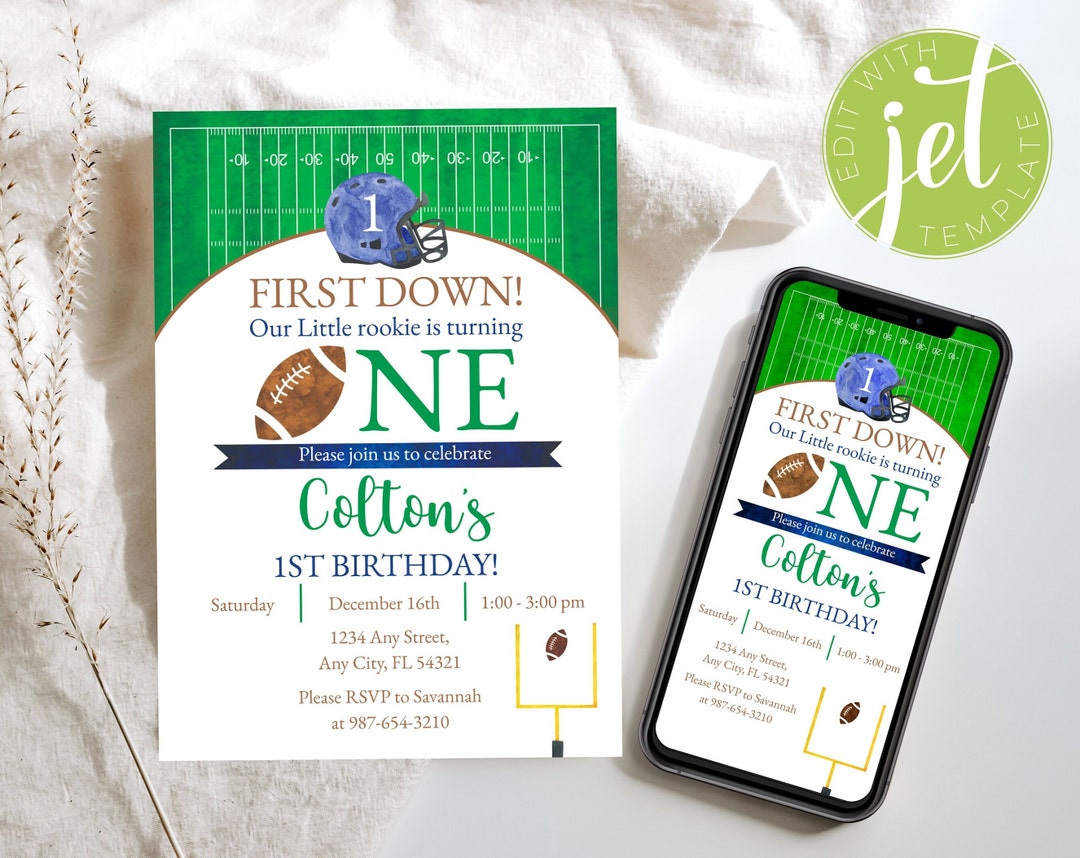 EDITABLE Football Birthday Invitation Template, First Down, Boy 1st ...