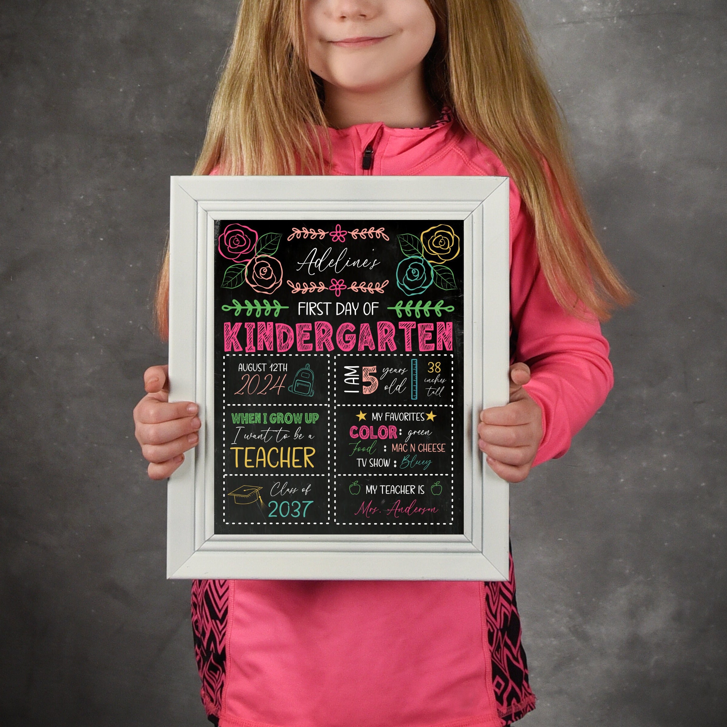 EDITABLE Floral Rose First or Last Day of School Sign Template, Girl ...