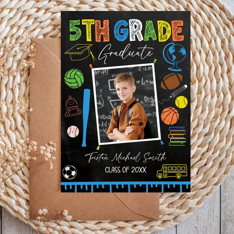 EDITABLE 5th Grade Graduation Announcement, Sports Graduate Invitation ...