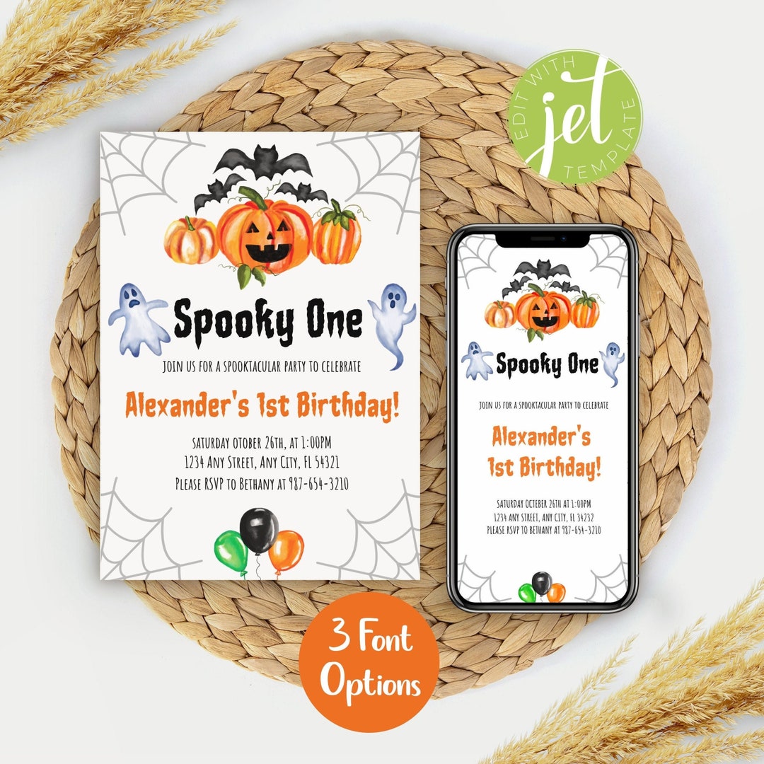 EDITABLE Spooky One Birthday Invitation Template, Halloween 1st ...