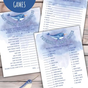 EDITABLE Narwhal Baby Shower Games Bundle, Under the Sea Baby Shower ...