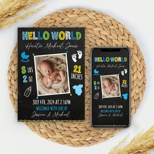 EDITABLE Baby Boy Birth Announcement Template, Chalkboard Birth ...