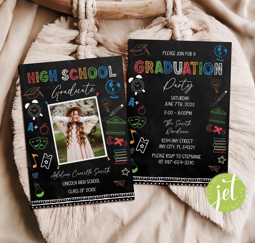 EDITABLE High School Graduation Announcement, Theater Kid Invitation ...
