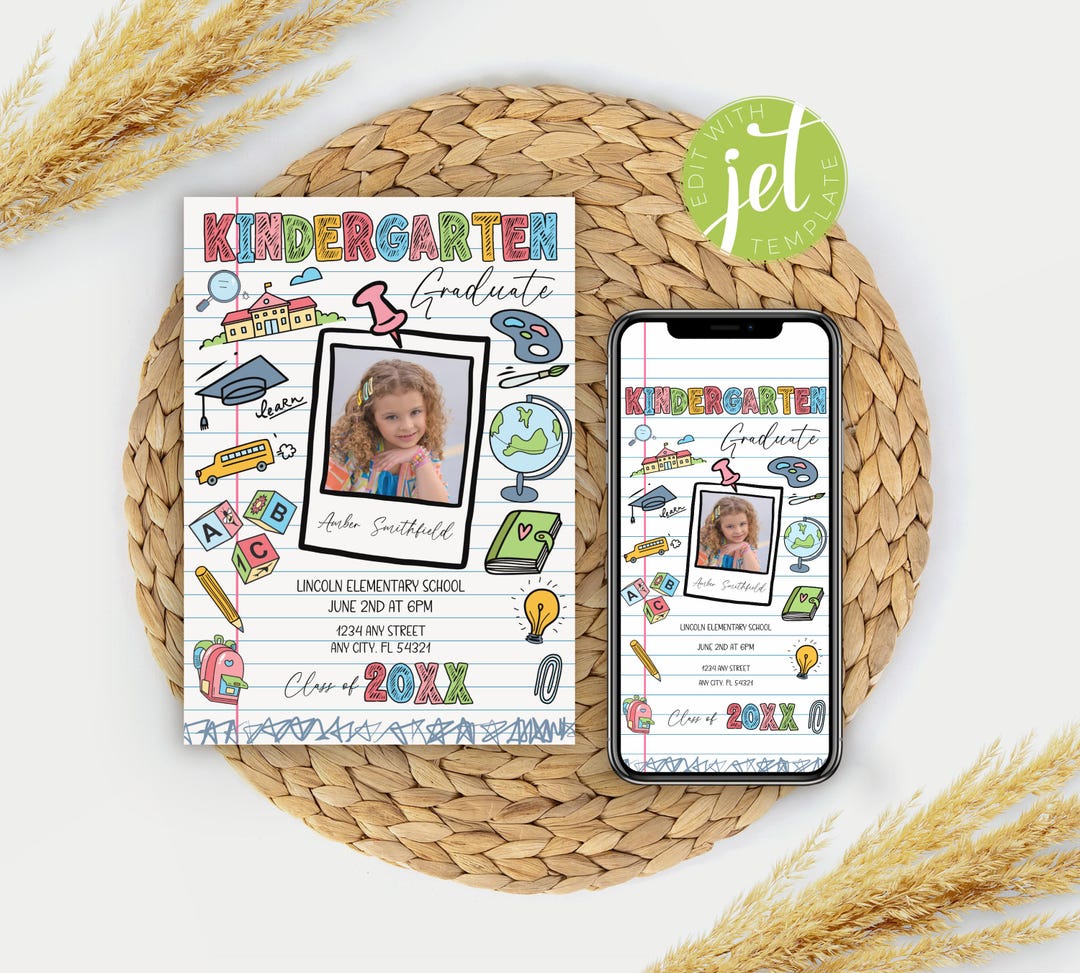 EDITABLE Kindergarten Graduation Announcement, Graduate Invitation ...