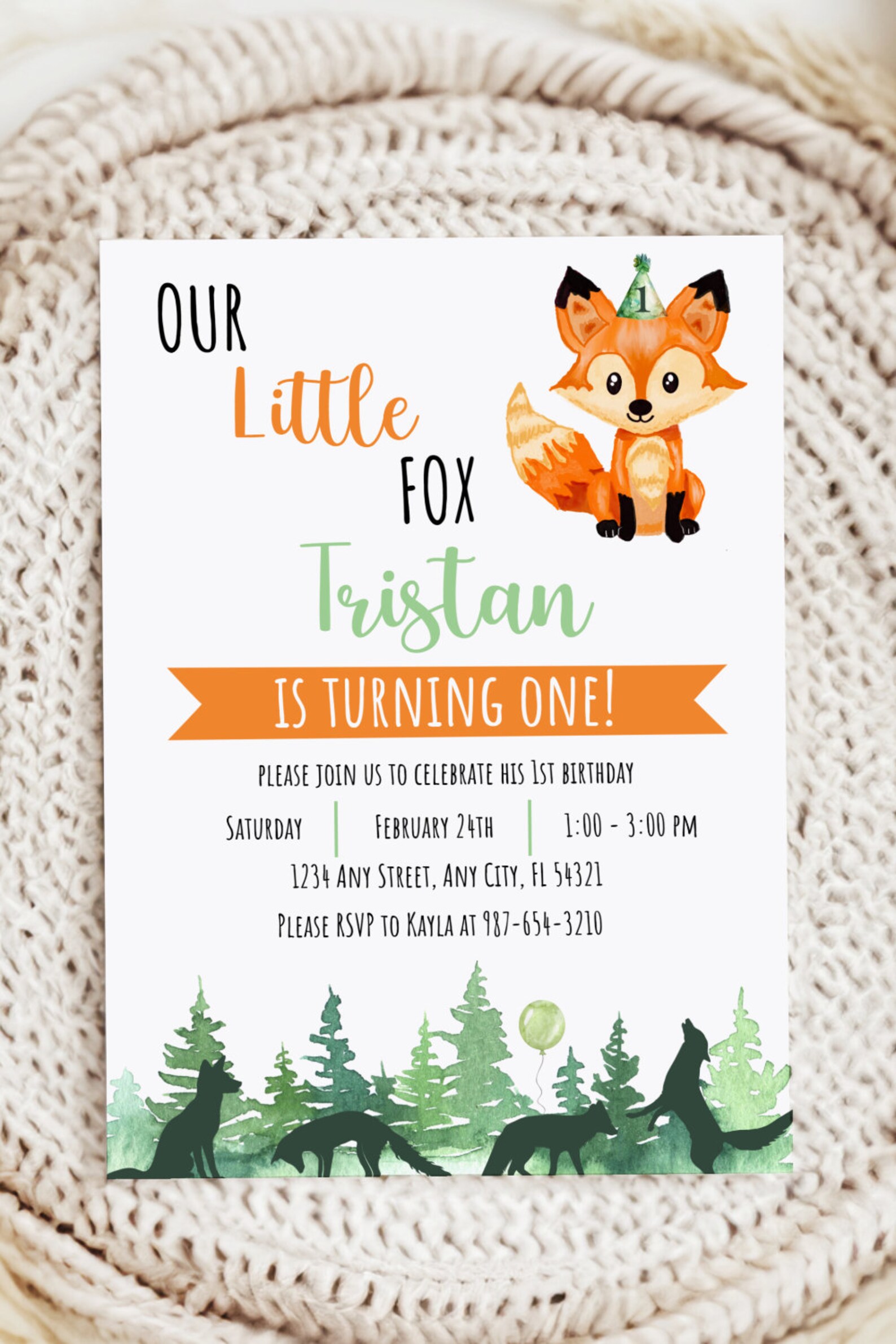 EDITABLE Fox Birthday Invitation, Woodland Birthday Party, Our Little ...