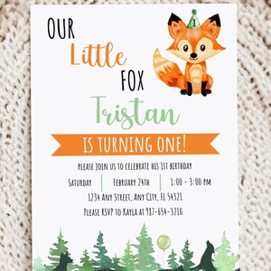 EDITABLE Fox Birthday Invitation, Woodland Birthday Party, Our Little ...