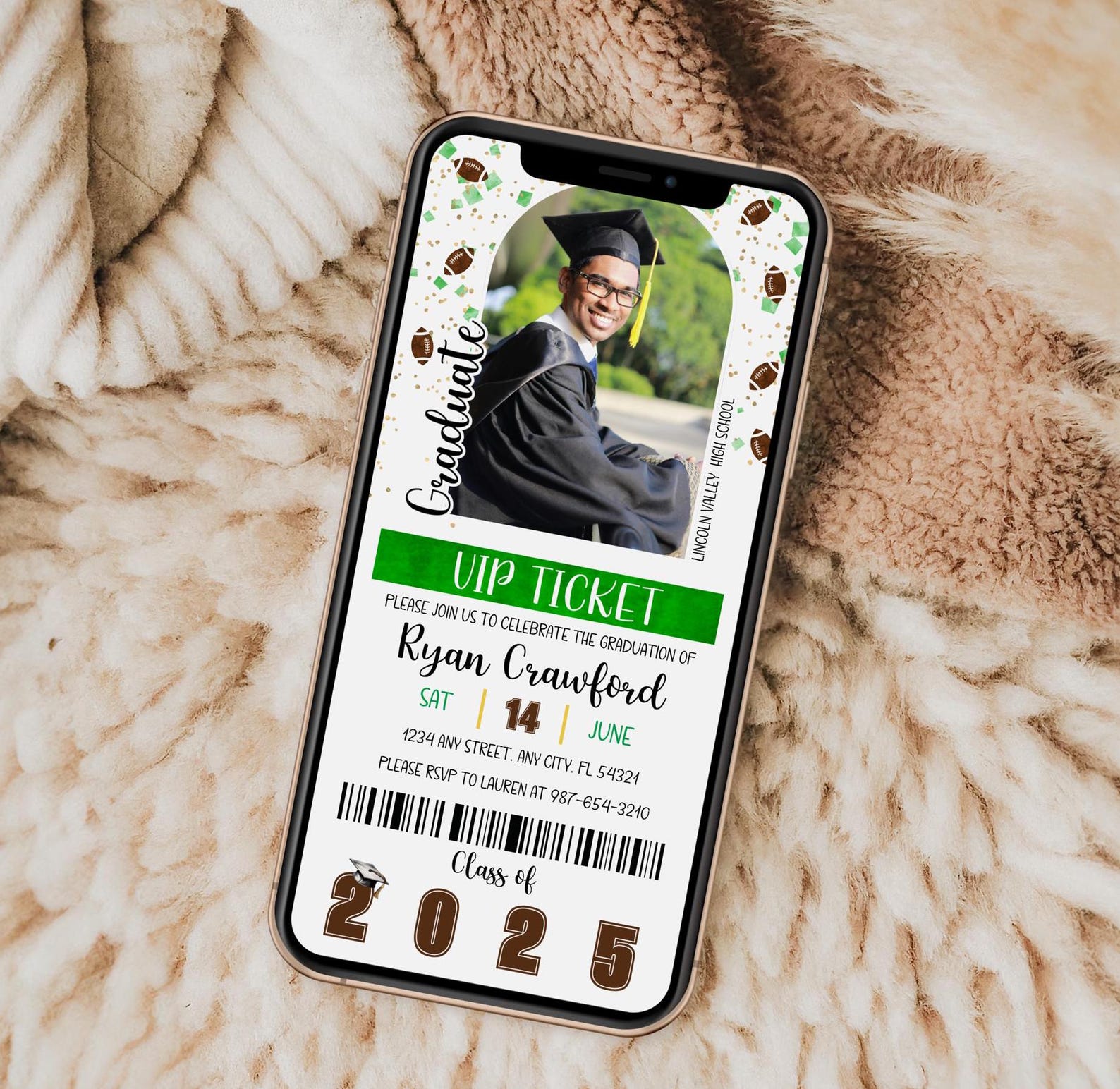 EDITABLE Football Graduation Photo Ticket Invitation Template, High ...