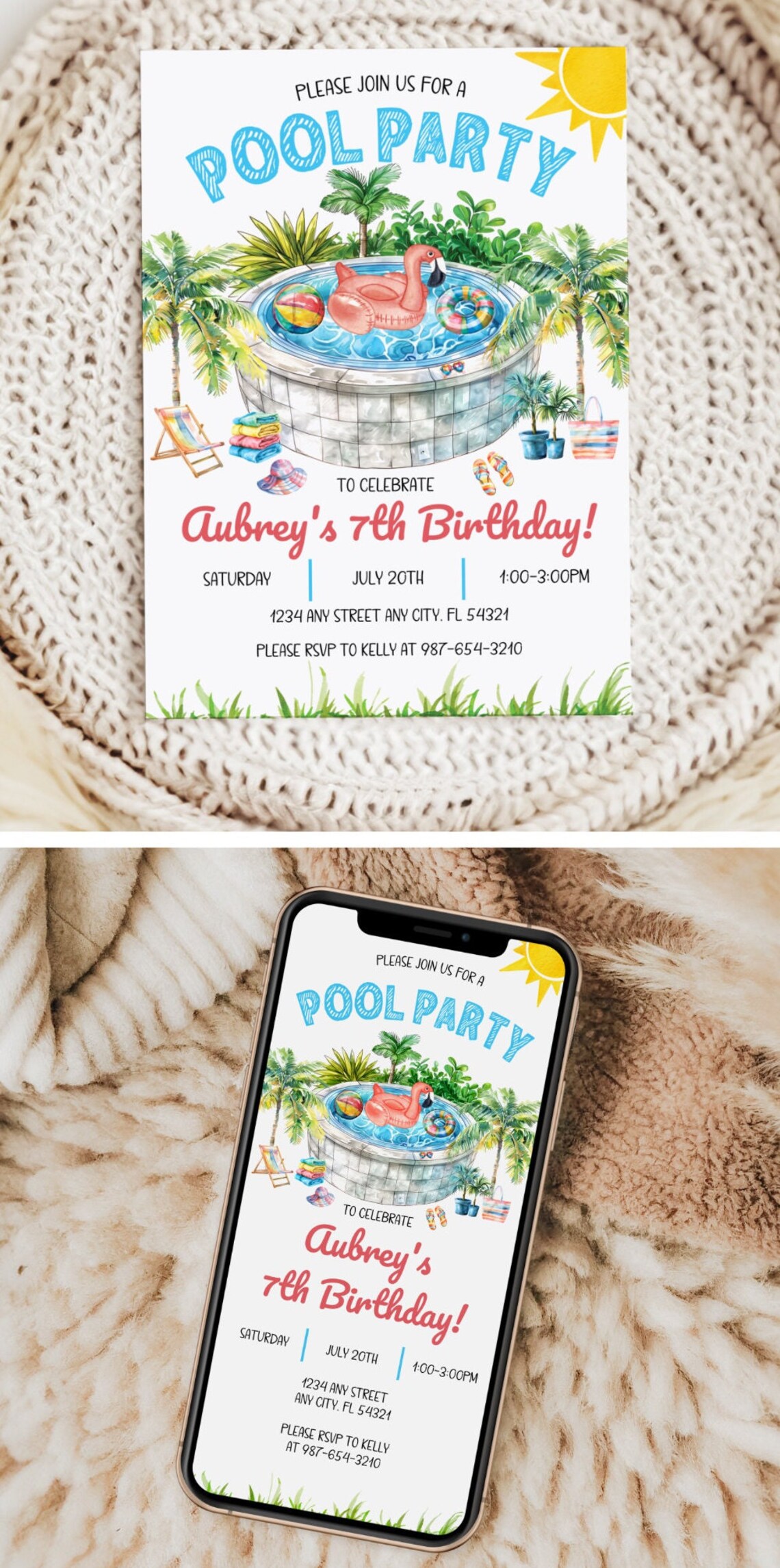 EDITABLE Pool Party Birthday Invitation Template, Any Age, Swimming ...