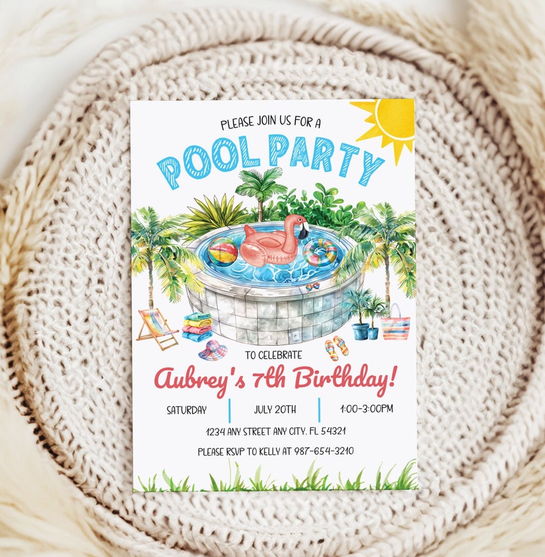 EDITABLE Pool Party Birthday Invitation Template, Any Age, Swimming ...