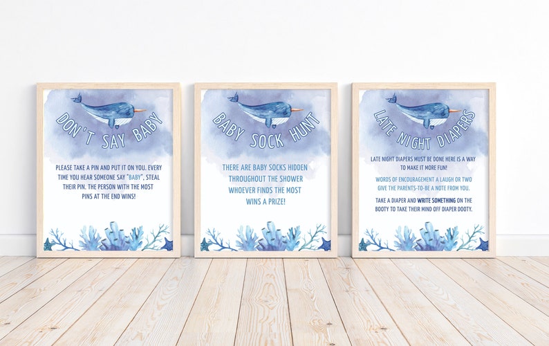 EDITABLE Narwhal Baby Shower Games Bundle, Under the Sea Baby Shower ...