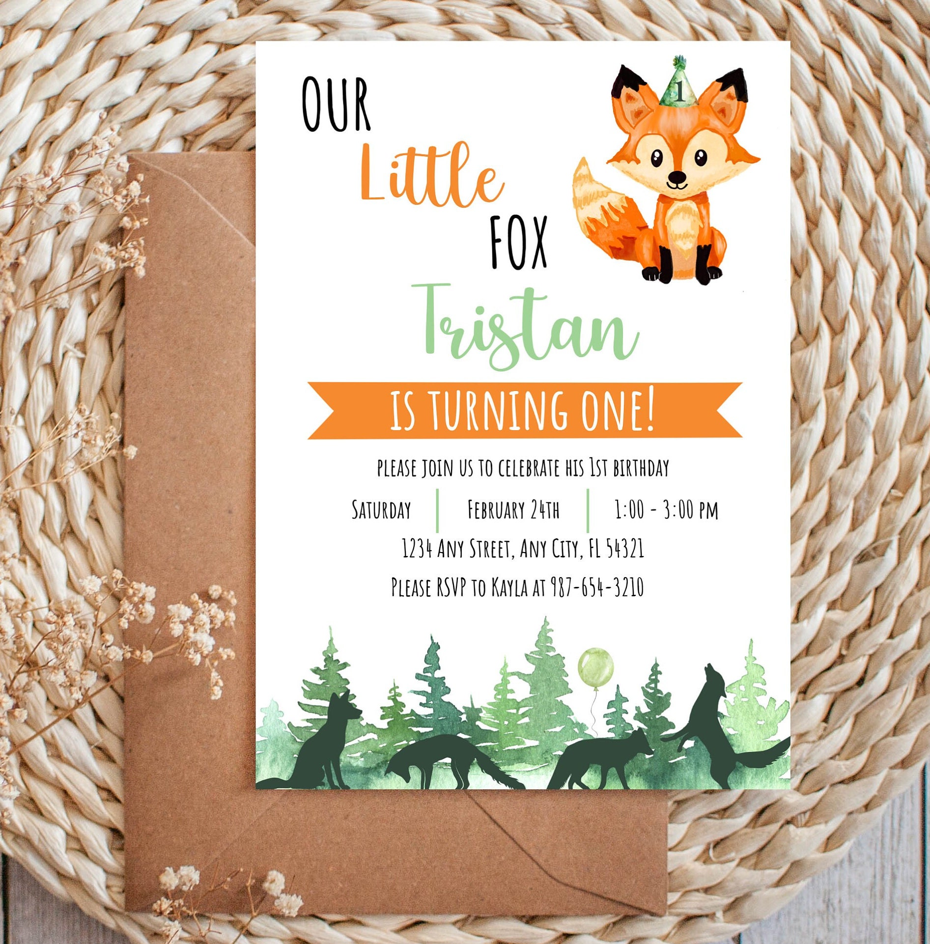 EDITABLE Fox Birthday Invitation, Woodland Birthday Party, Our Little ...