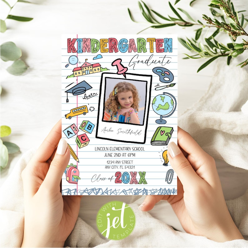 EDITABLE Kindergarten Graduation Announcement, Graduate Invitation ...