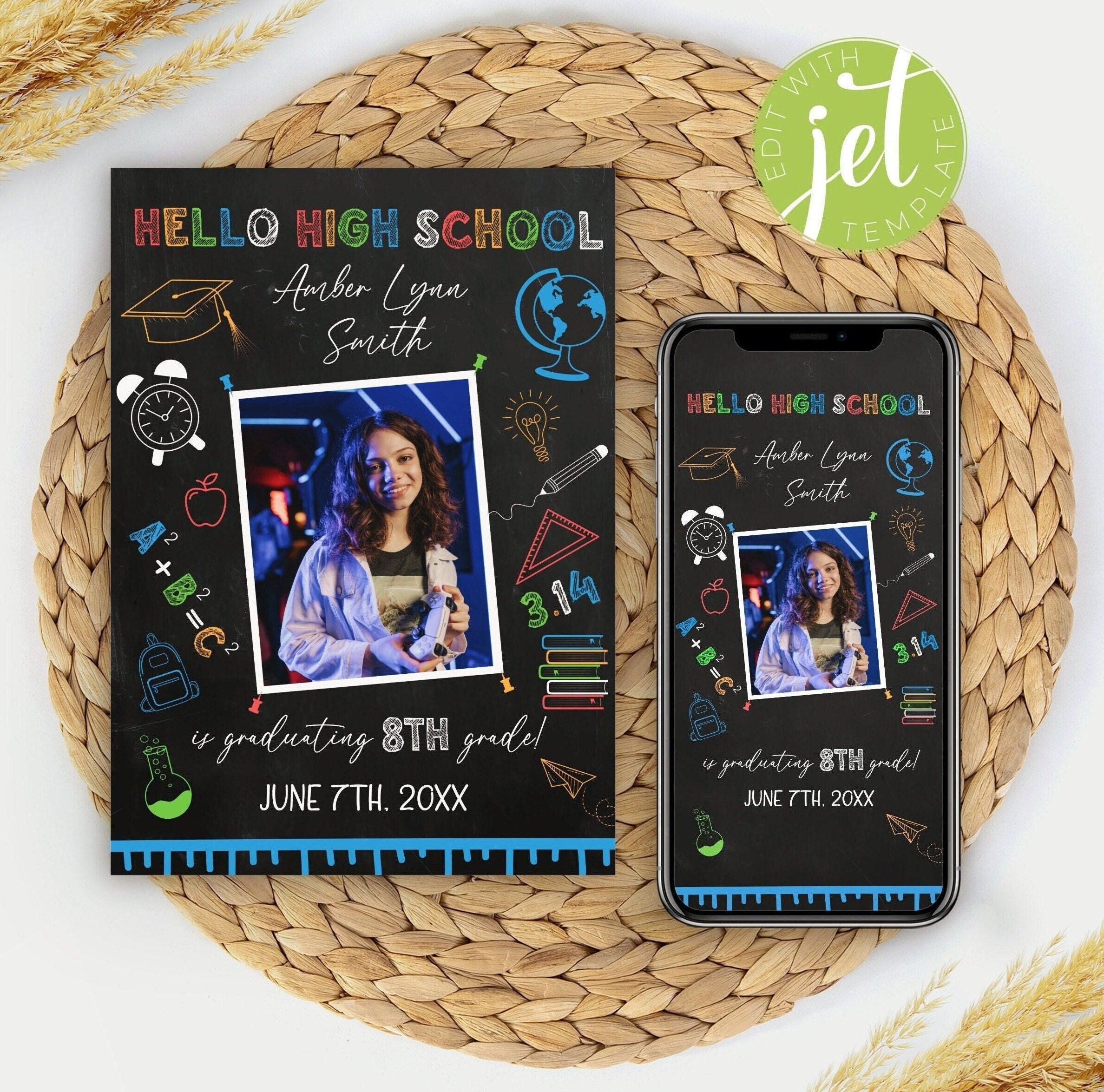 EDITABLE 8th Grade Graduation Announcement, Graduate Invitation ...