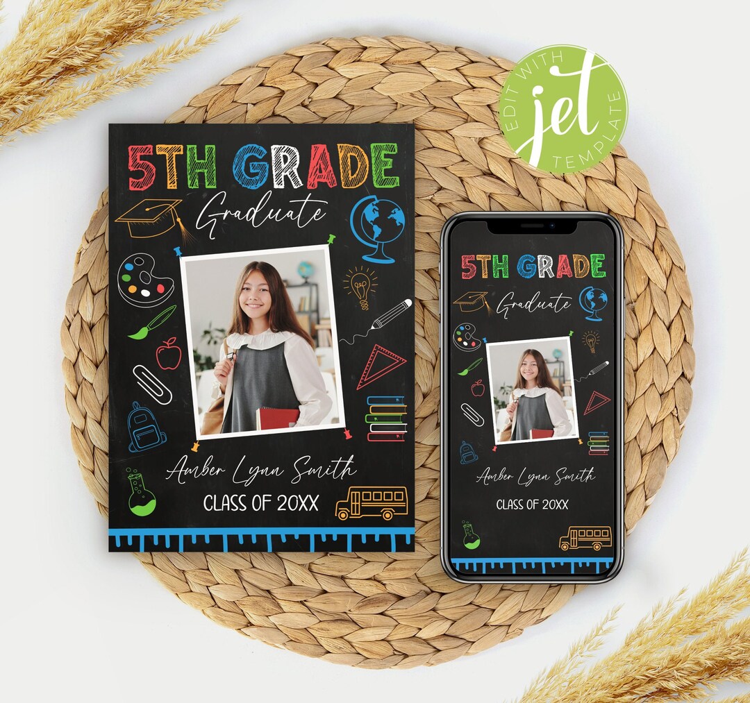 EDITABLE 5th Grade Graduation Announcement, Graduate Invitation ...