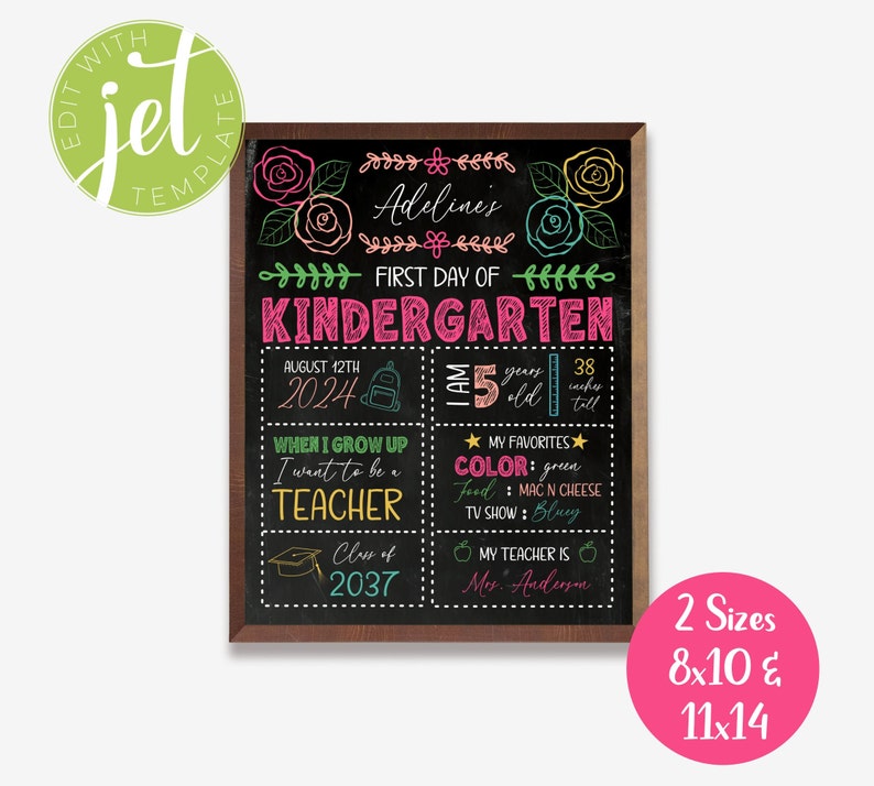 EDITABLE Floral Rose First or Last Day of School Sign Template, Girl ...