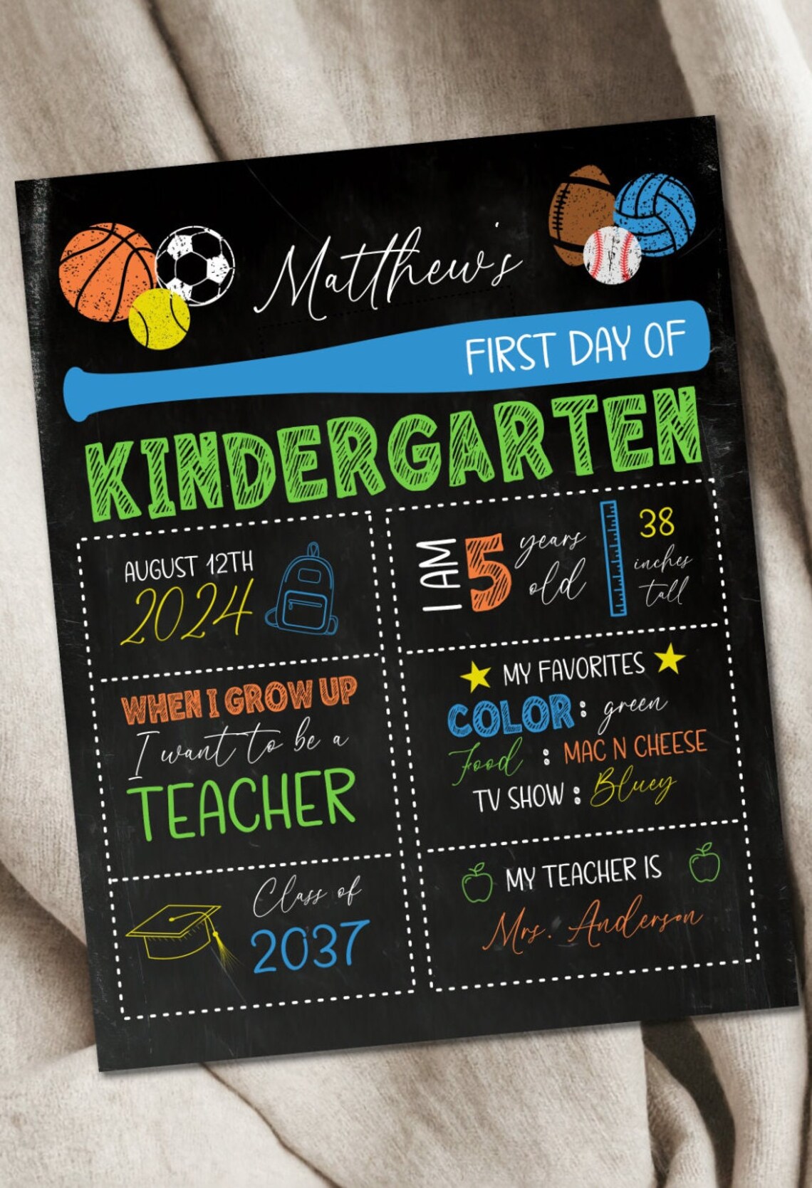 EDITABLE Sports First Day of School Sign Template, Boy Back to School ...