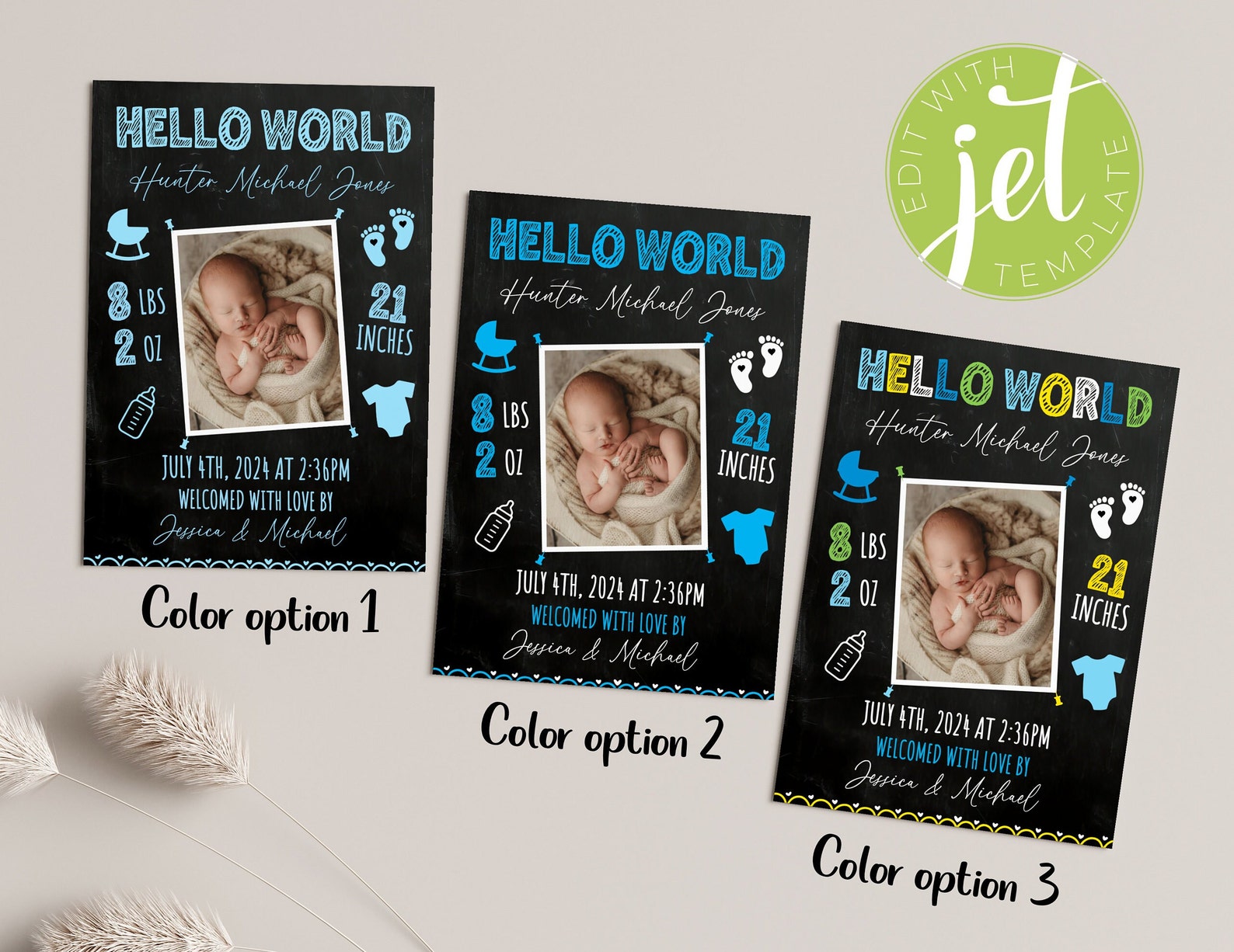 EDITABLE Baby Boy Birth Announcement Template, Chalkboard Birth ...