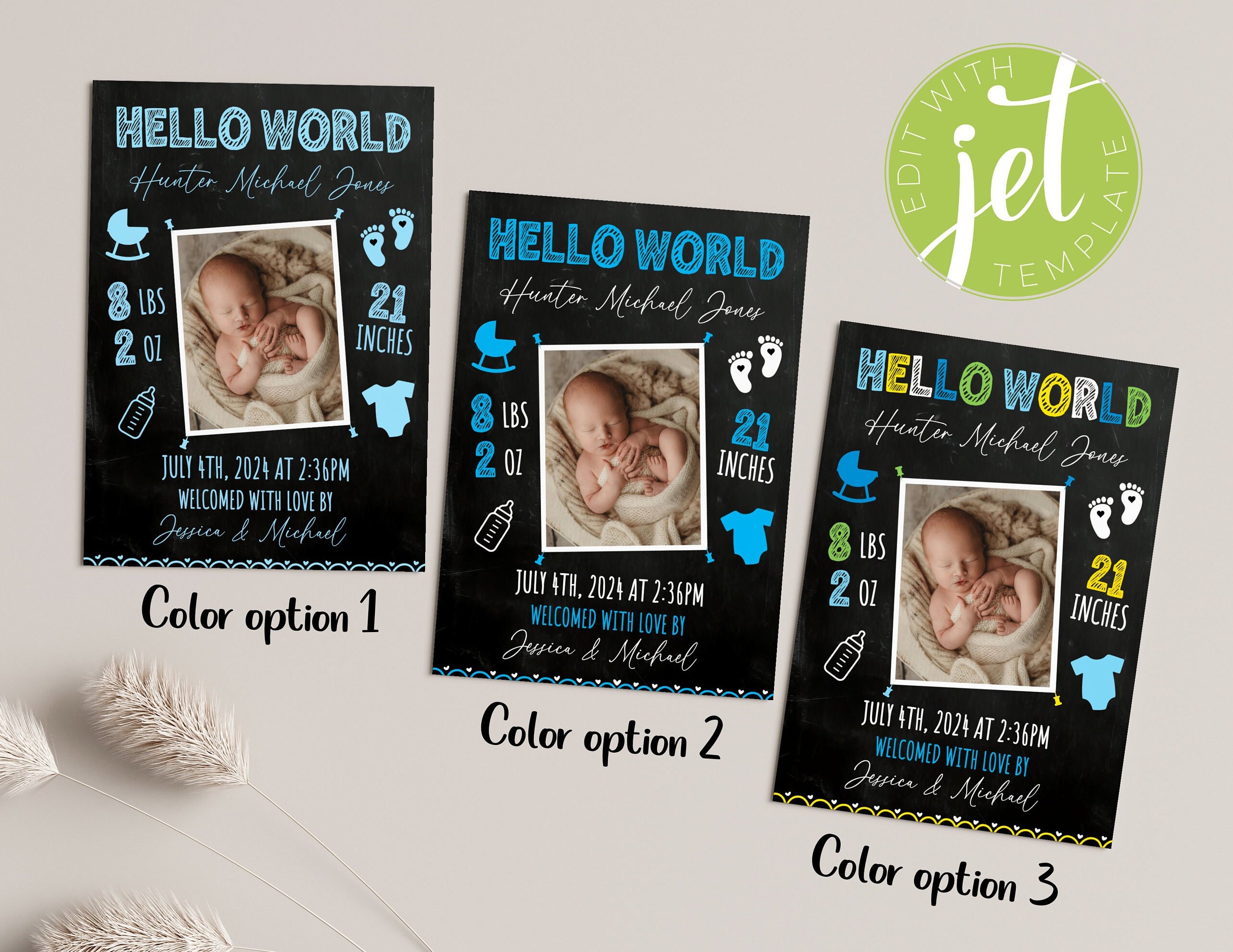 EDITABLE Baby Boy Birth Announcement Template, Chalkboard Birth ...