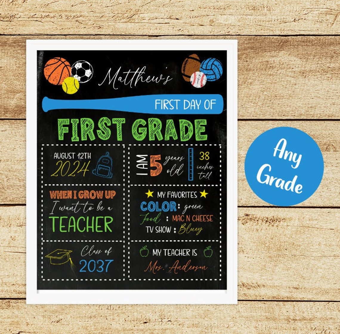 EDITABLE Sports First Day of School Sign Template, Boy Back to School ...
