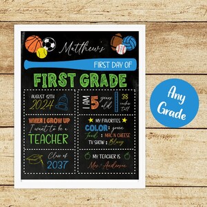 EDITABLE Sports First Day of School Sign Template, Boy Back to School ...