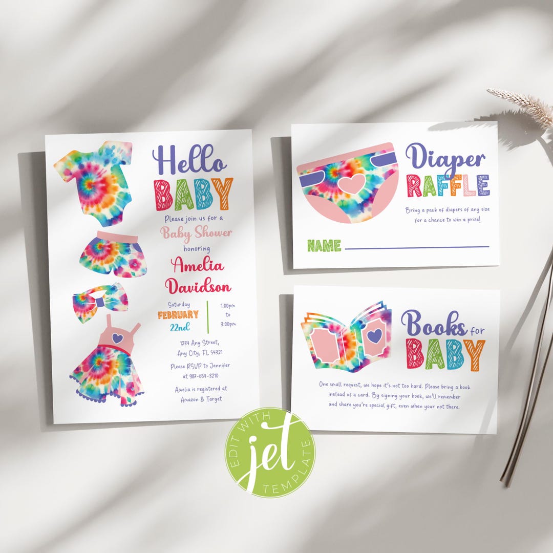 EDITABLE Tie Dye Girl Baby Shower Invitation Template, Rainbow Baby ...