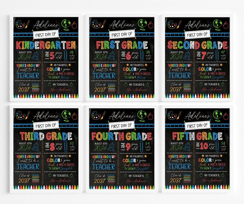 EDITABLE Colorful Chalkboard First or Last Day of School Sign Template ...