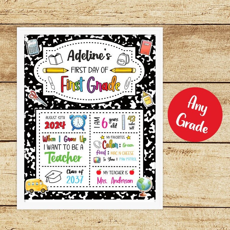 EDITABLE Composition Notebook First or Last Day of School Sign Template ...