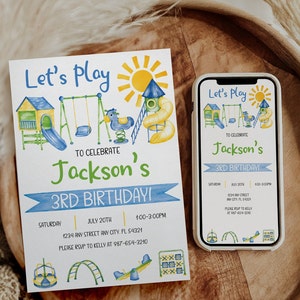 EDITABLE Playground Birthday Invitation Template, Any Age, Let's Play ...