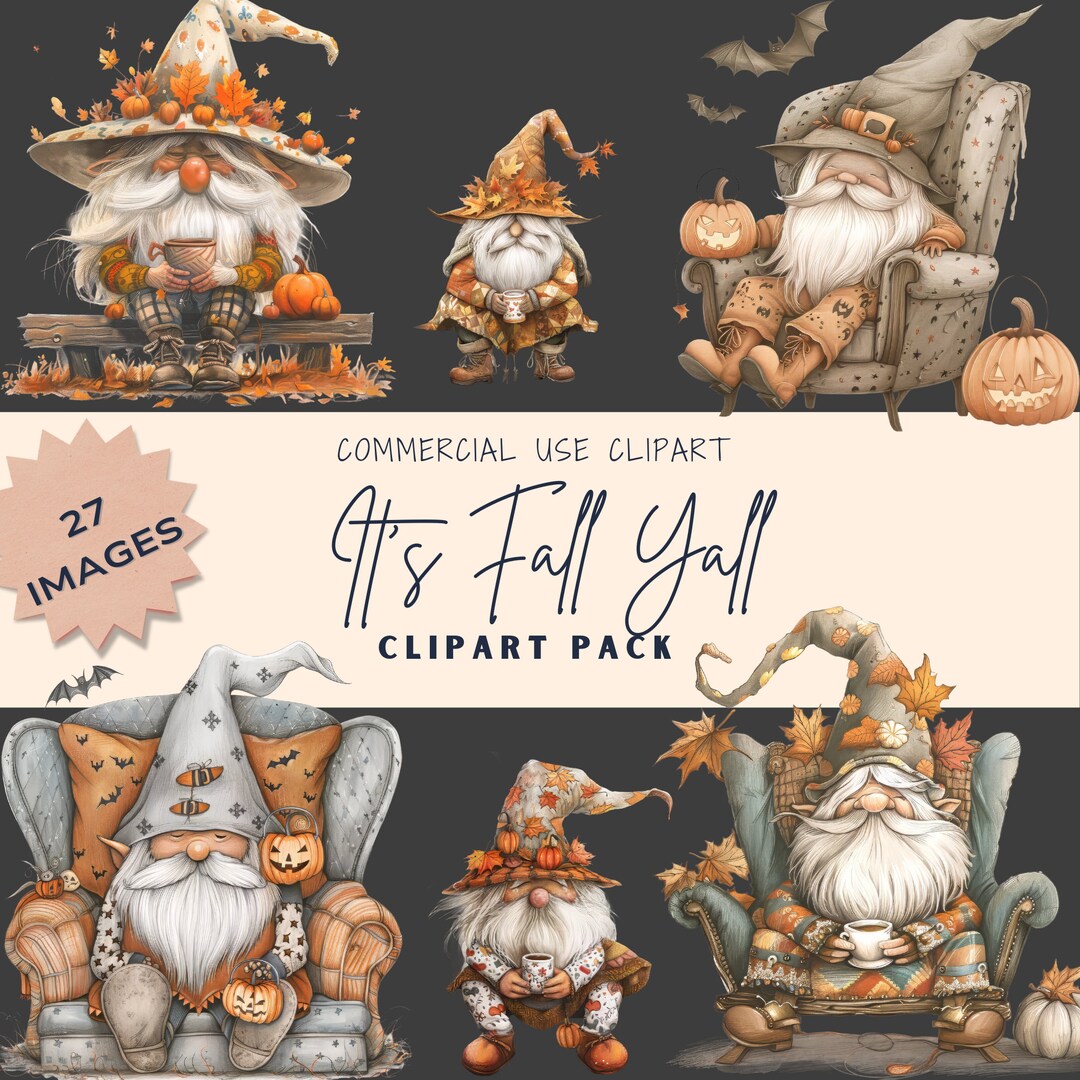 Watercolor Hello Fall Clipart PNG Bundle, Fall Gnome Png, Autumn Gnome ...
