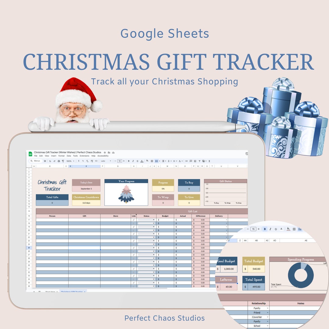 Blue Christmas Wish Gifts Tracker Google Sheets Holiday Planner ...