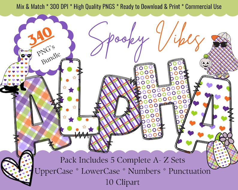 Halloween Doodle Alphabet Bundle, Halloween PNG Letters, Numbers ...