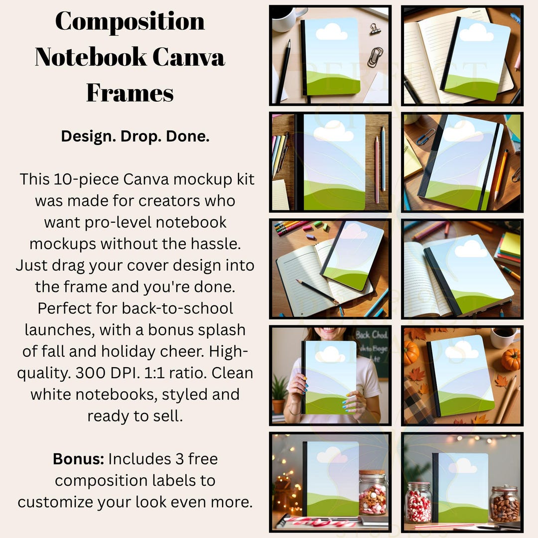 Canva Mockup Templates: Composition Notebook Cover Designs (digital ...