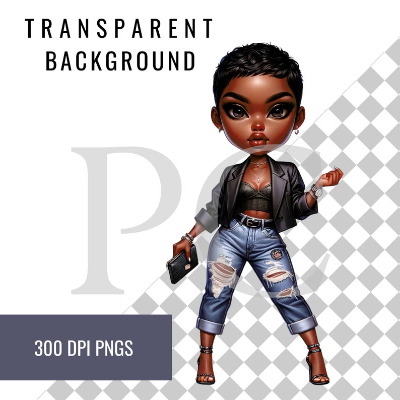 Chic Denim Chibi Clipart: 21 PNG Fashion Graphics (instant Download) - Etsy