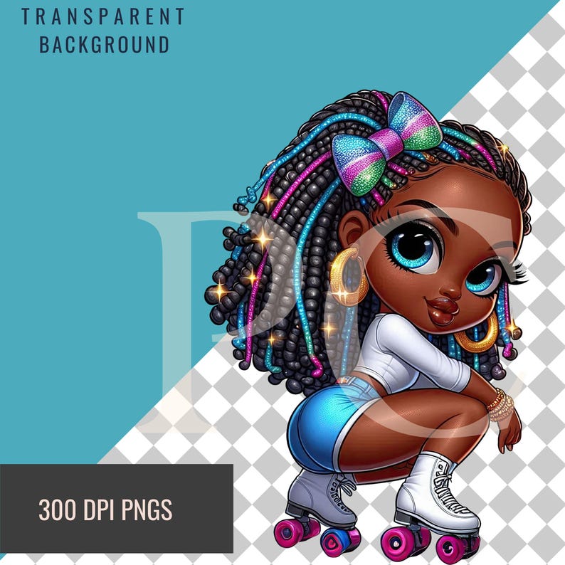 African American Chibi Girl Clipart: Roller Derby Fashionista (27 PNG ...