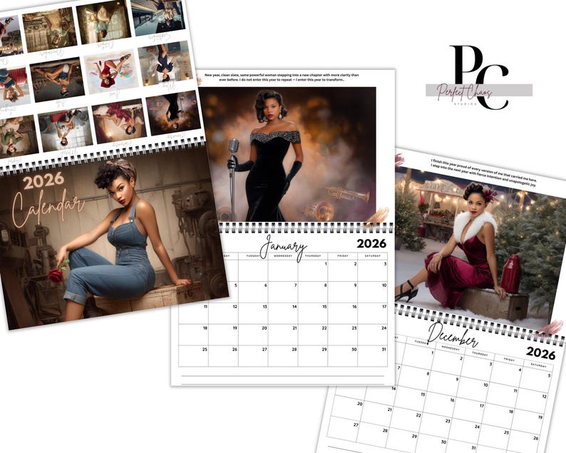 Retro Women's Calendar 2026 | Vintage Pin up Style | Printable Wall ...