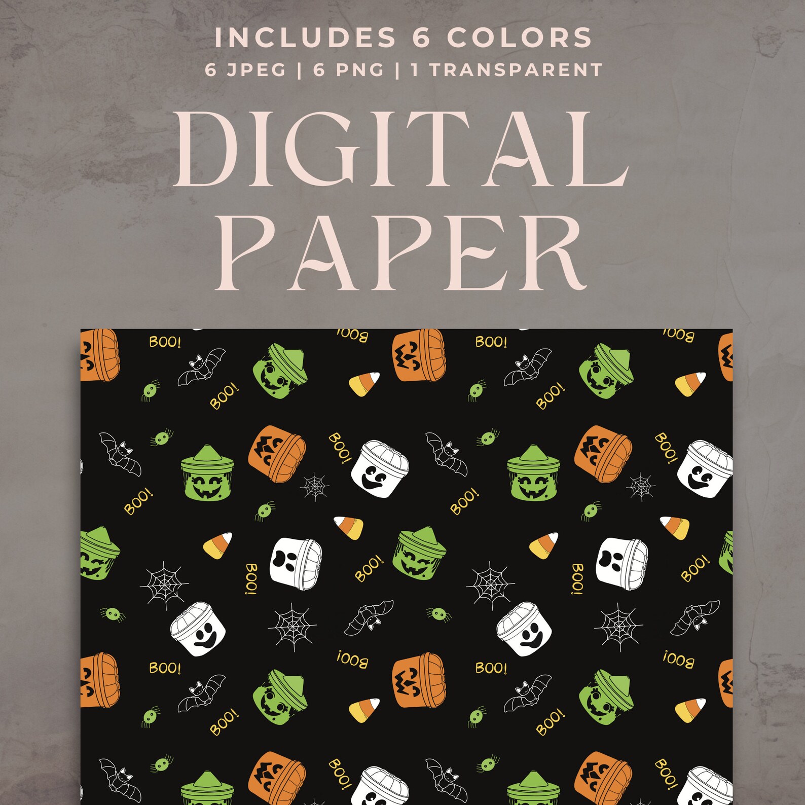 Halloween Boo Candy Bucket Digital Paper, Pumpkin Ghost Witch Candy ...